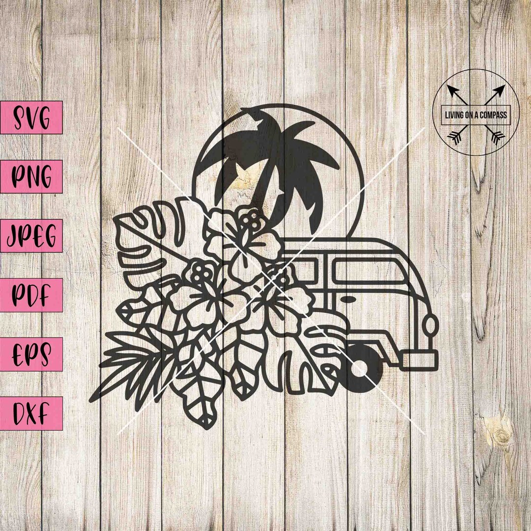 Van Svg, Van Png, Beach Van, Tropical Flower Clip Art, Tropical Planner ...