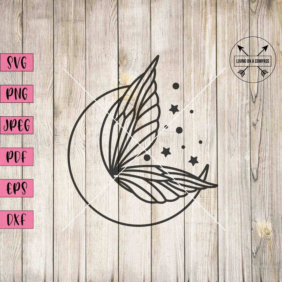 Crescent Moon Svg, Fairy Wings Clipart, Fairy Wings Png, Moon Art Print ...