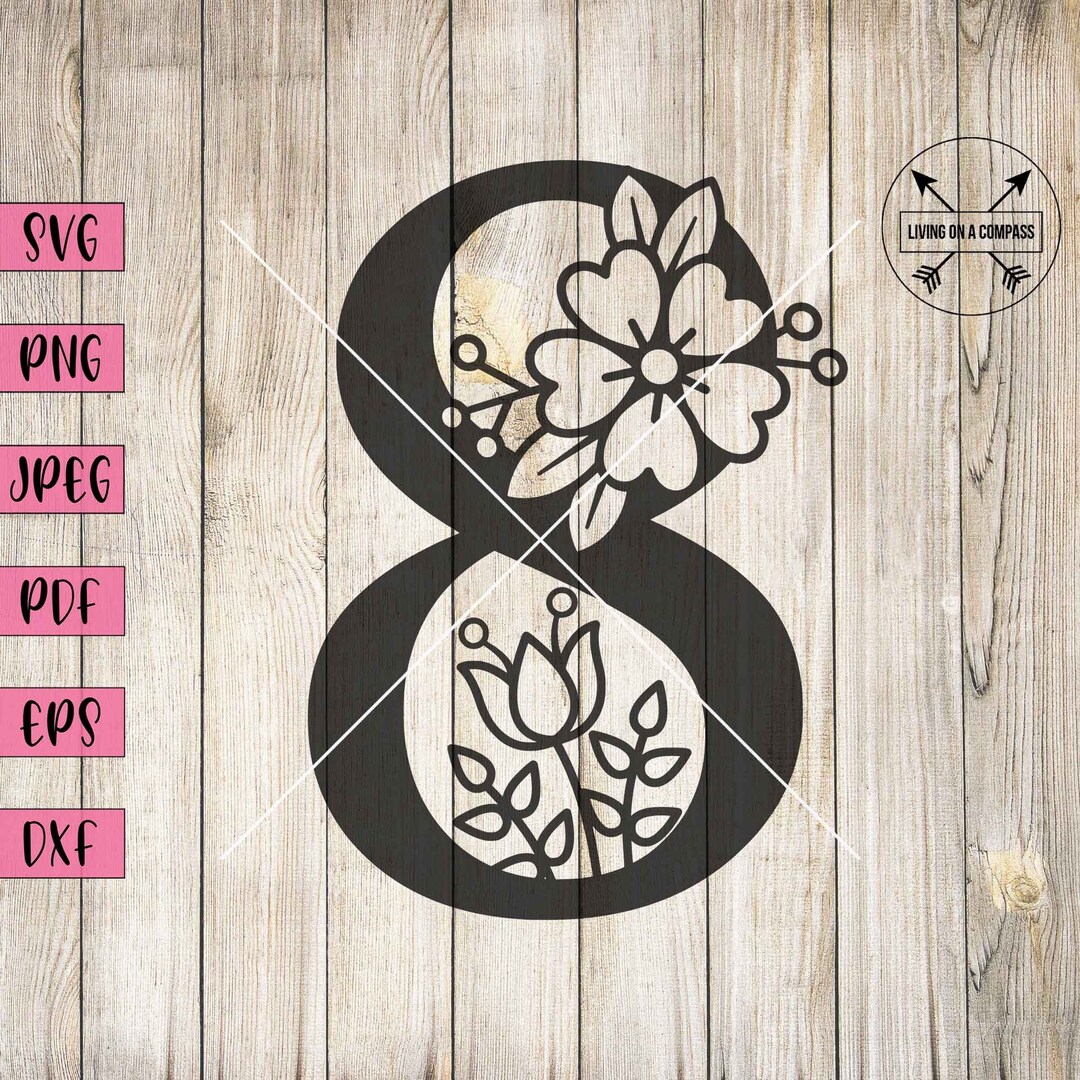 Floral Number 8 Svg, House Number Stickers, Outdoor House Number Signs ...