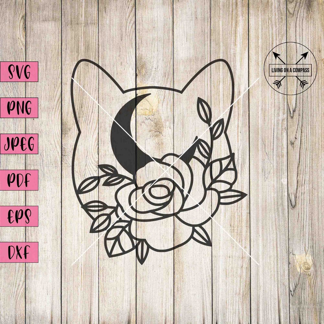 Cat Moon Svg, Floral Cat, Cat Clipart, Cat Wall Art, Cat Sticker, Cat ...