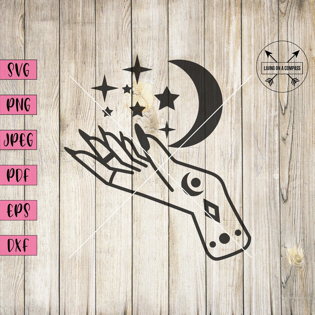 Hand and Moon Svg, Tattoo Design, Crescent Moon Svg, Hand Svg, Moon ...