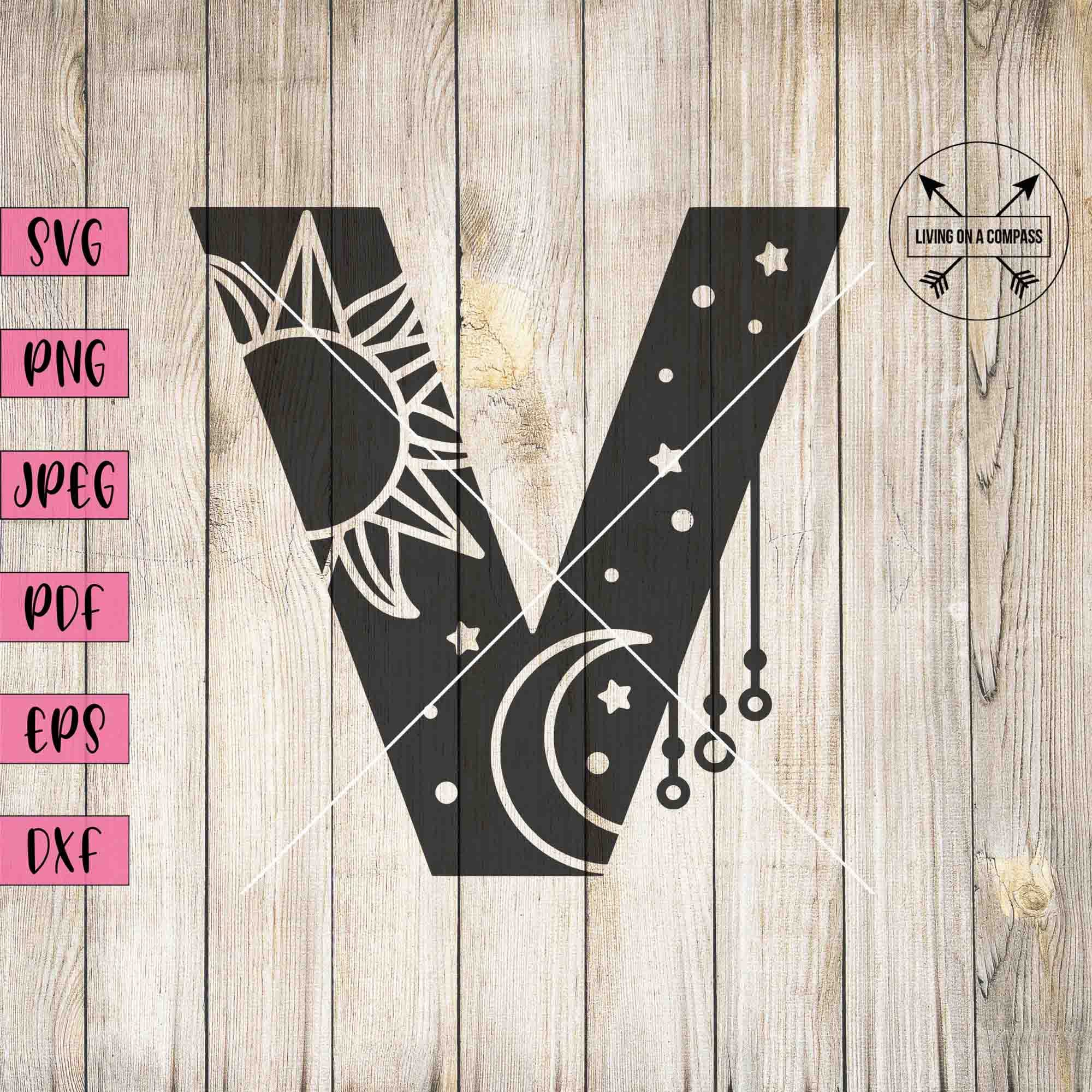 Letter V Svg Letter V Printable Sun and Moon Print Sun and - Etsy