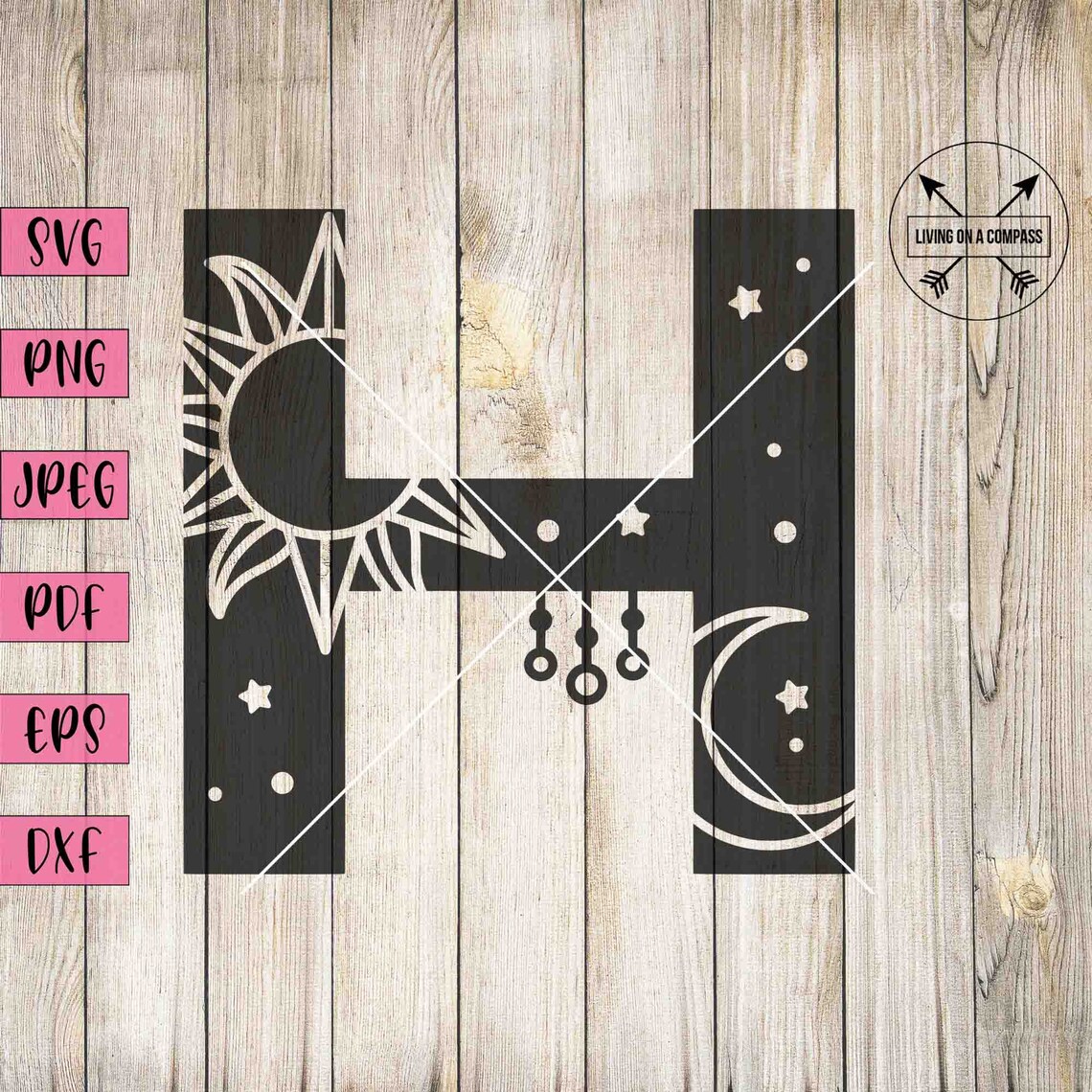 Sun and Moon Letter H Svg, Letter H Png, Letter H Cake Topper, Letter H ...