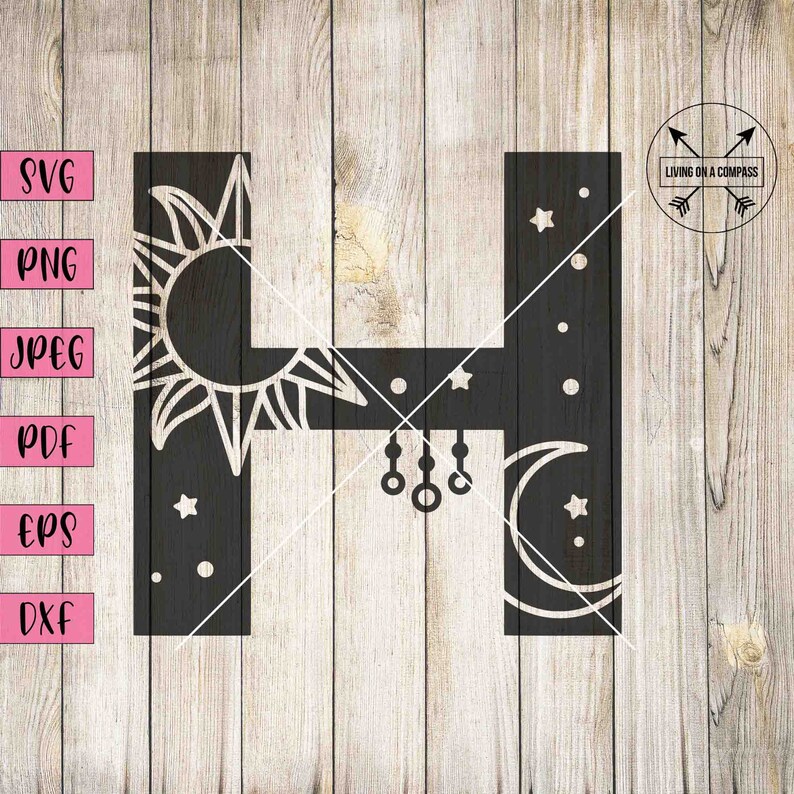 Sun and Moon Letter H Svg, Letter H Png, Letter H Cake Topper, Letter H ...