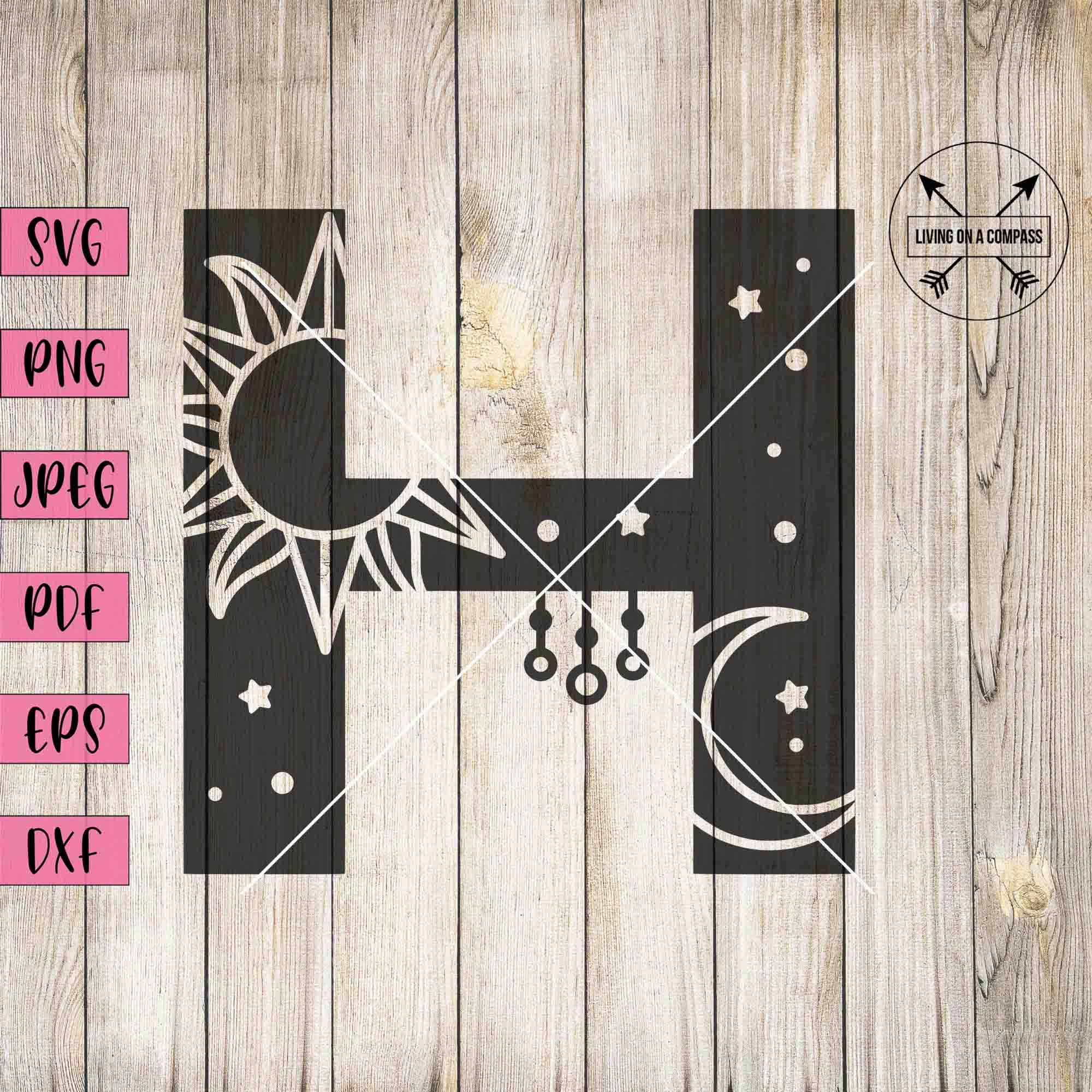 Sun and Moon Letter H Svg, Letter H Png, Letter H Cake Topper, Letter H ...