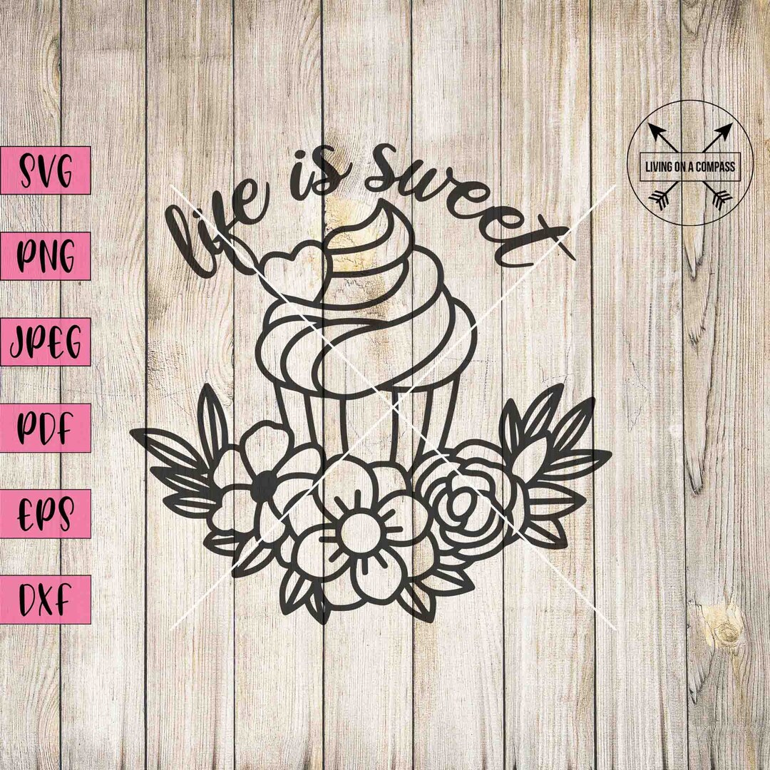 Life is Sweet Svg, Cupcake Svg, Cupcake Clipart, Cupcake Wall Art ...