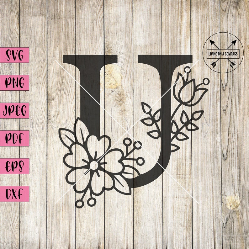 Letra floral u svg letra svg clipart del alfabeto floral - Etsy México