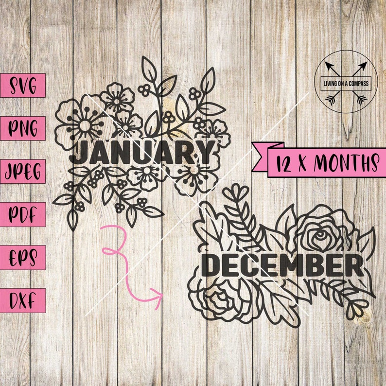 Floral Months Svg Floral Word Art Png Flower Birth Month - Etsy