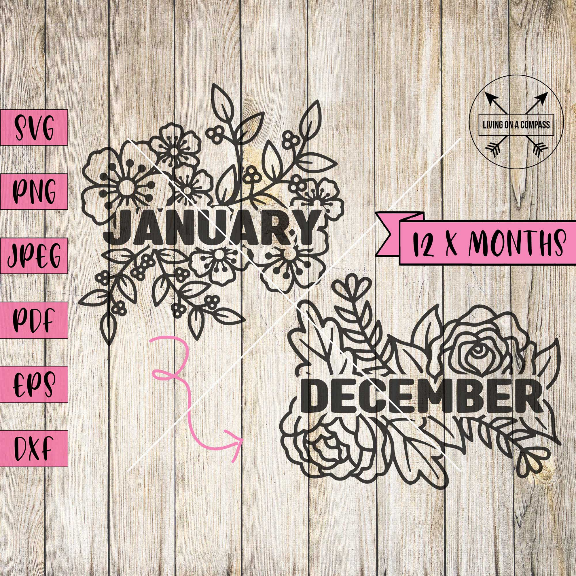 Floral Months Svg, Floral Word Art Png, Flower Birth Month Clipart ...