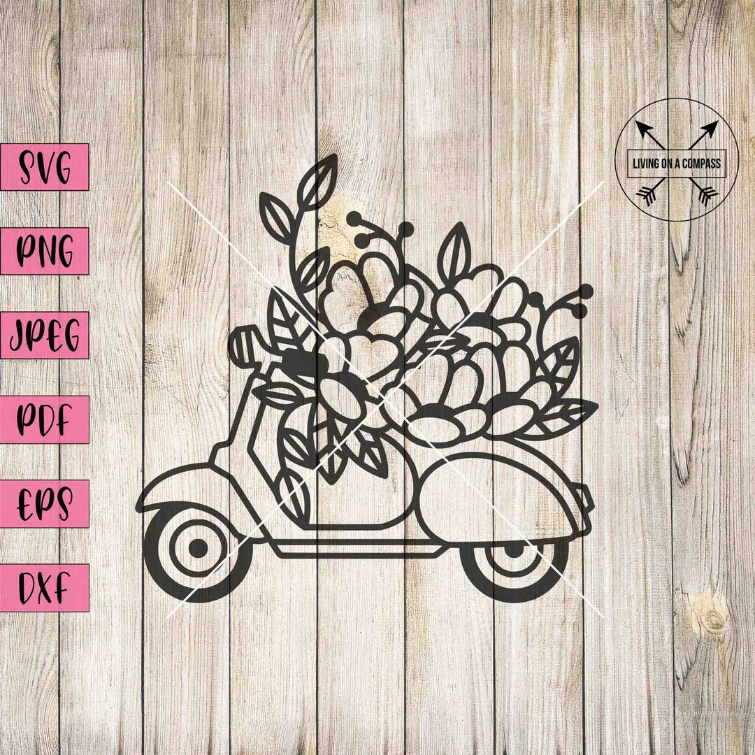 Scooter Svg, Scooter Png, Floral Scooter Clipart, Vehicle Svg ...
