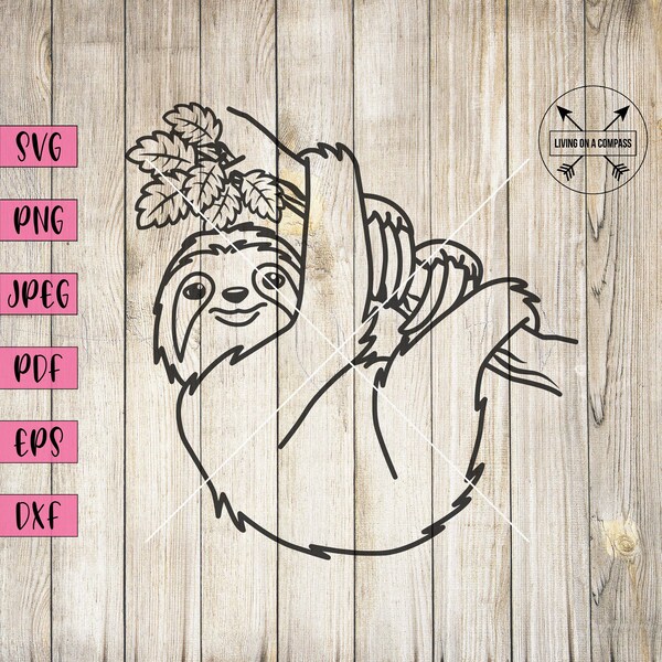 Sloth on Branch Svg - Etsy