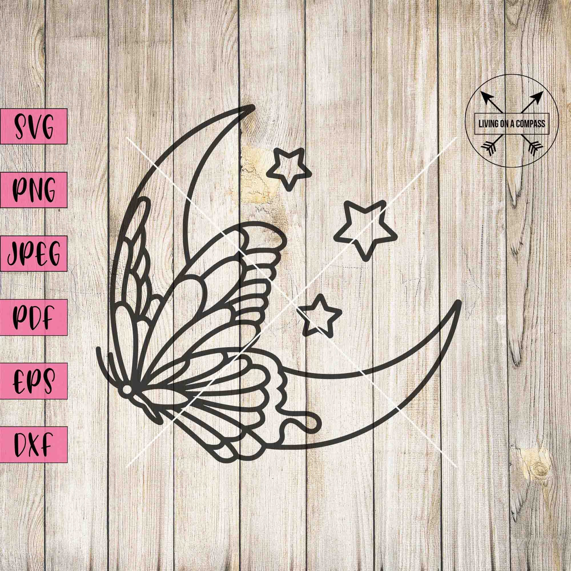 Butterfly Moon Svg, Crescent Moon Svg, Moon Svg, Moon Png, Moon Deecal ...