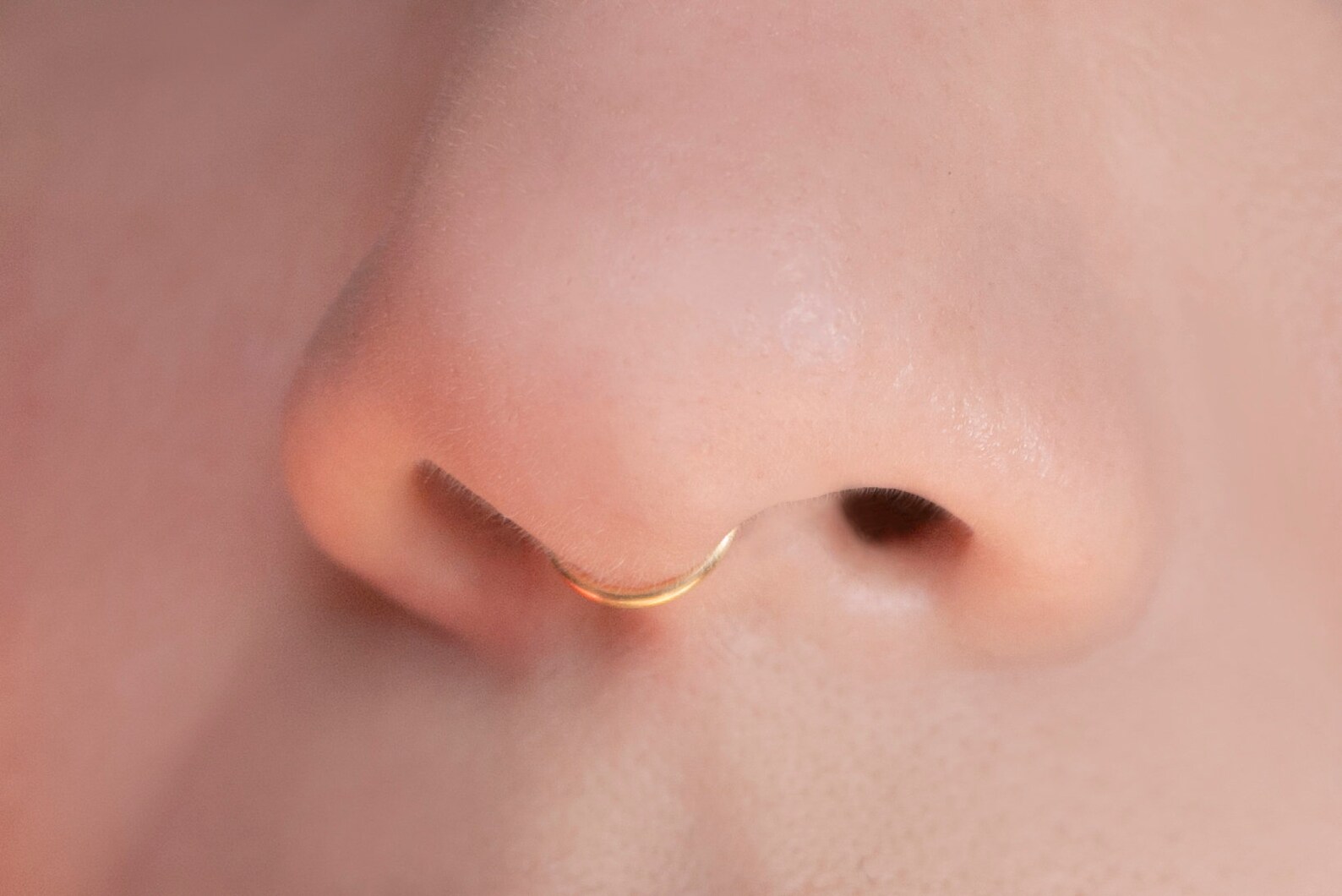 14k Mini Septum Cuff No Piercing, Small Hoop, 20 Gauge Fake Nose Ring ...
