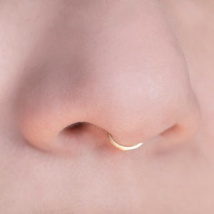 14k Mini Septum Cuff No Piercing, Small Hoop, 20 Gauge Fake Nose Ring ...