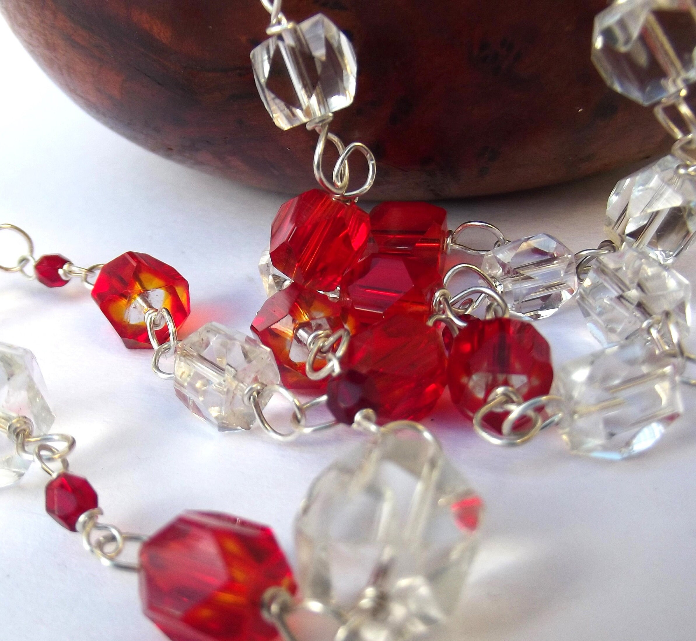 1930s Art Deco Red Clear Crystal Necklace, Crystal 1930s Necklace, Art ...