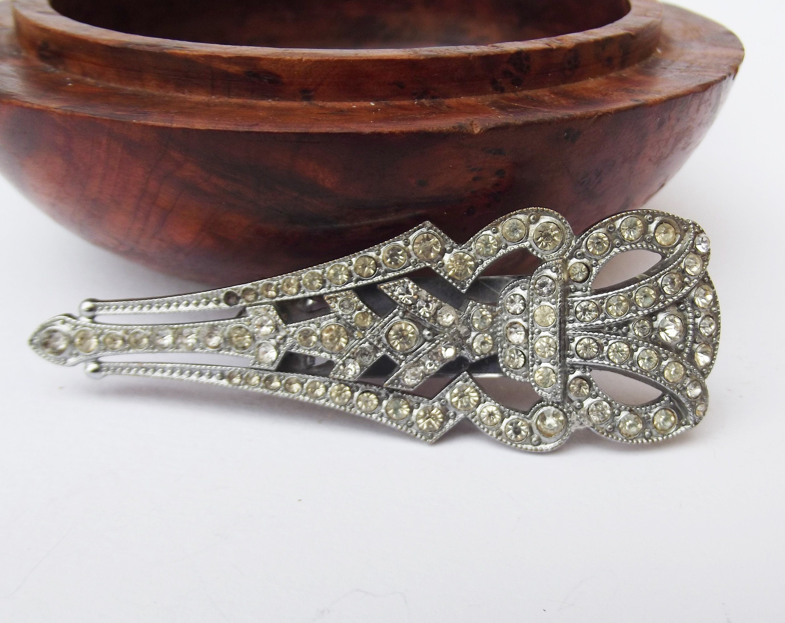 1930s Art Deco Impressive Dress Clip, Long Large Rhinestone Dress Clip ...