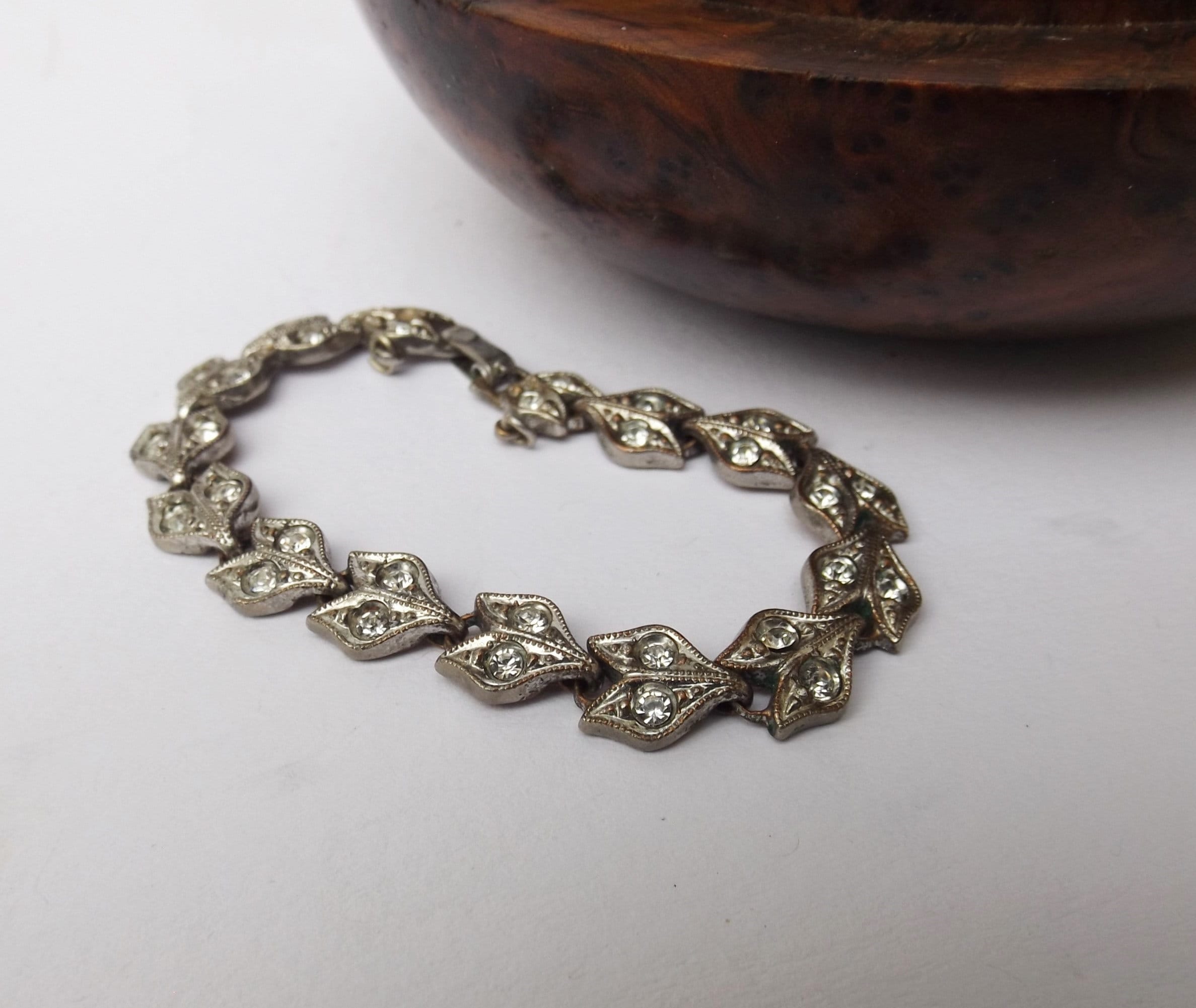 1920s Art Deco Paste Bracelet, Paste Rhinestone Bracelet, Floral Paste ...