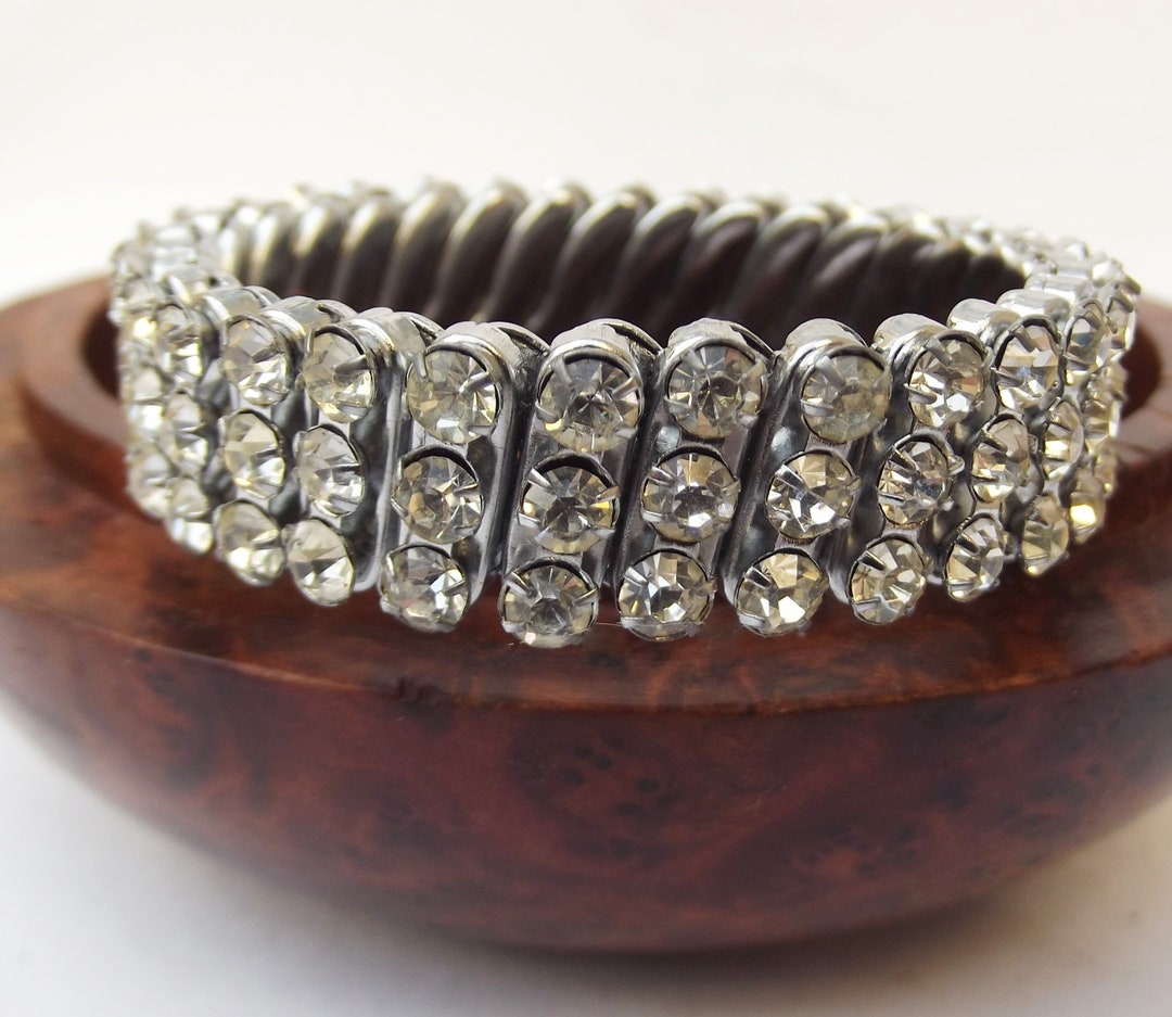 1930s Art Deco 'empire Made' Expandable Rhinestone Bangle, Rhinestone ...
