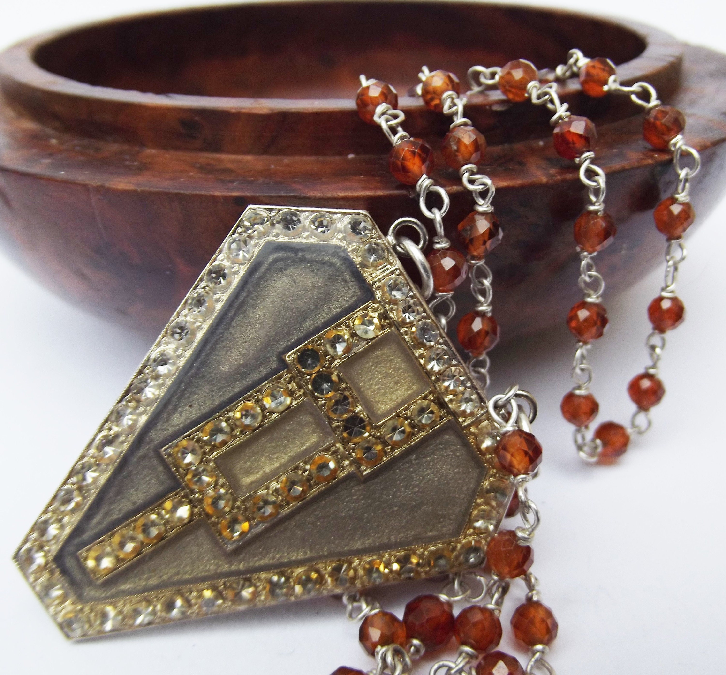 1930s Art Deco Bex Enamel Cream Silver Pendant With Spessartite ...