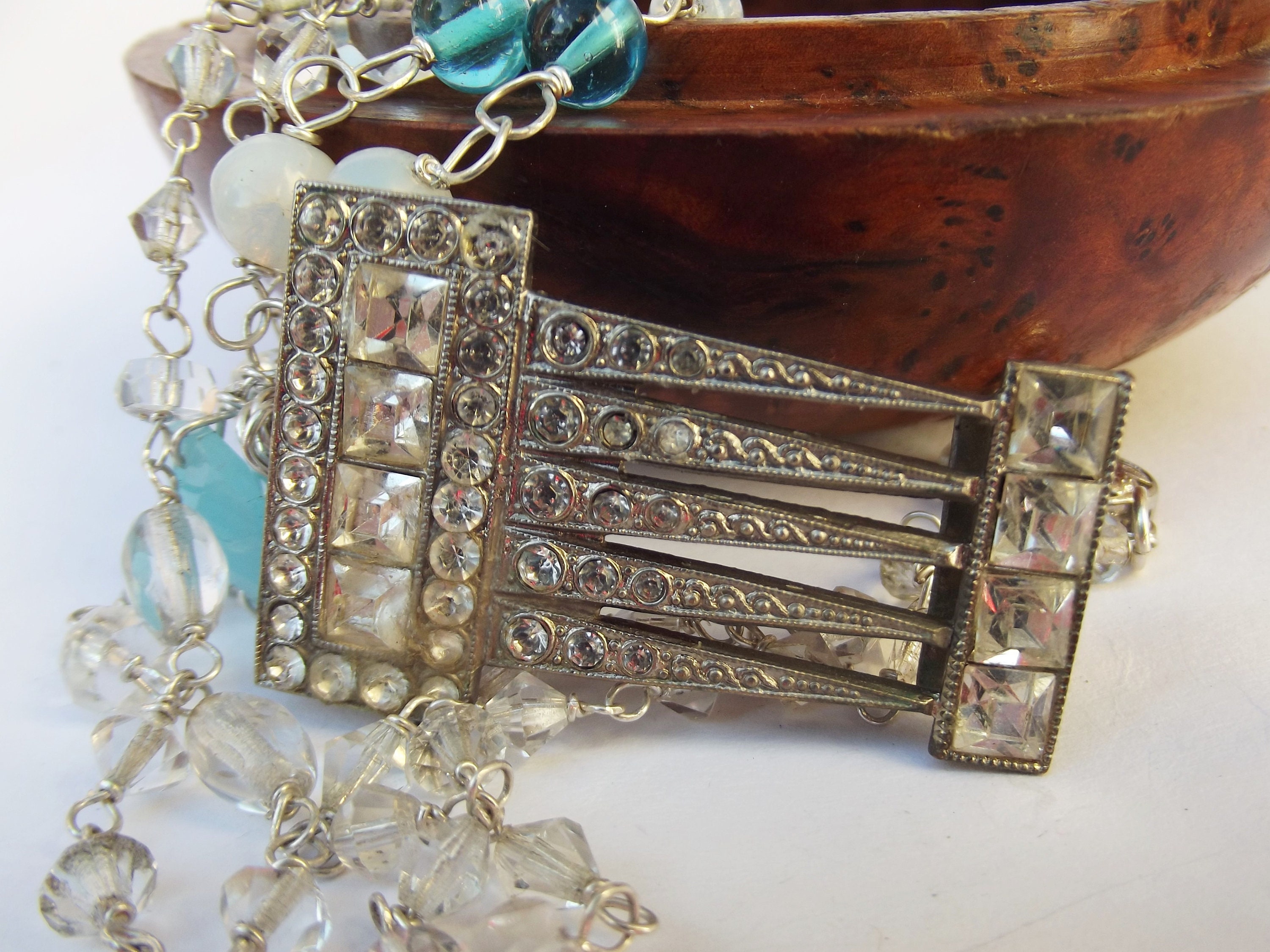 1930s Art Deco Crystal Buckle Pendant With Crystal Necklace, Buckle ...
