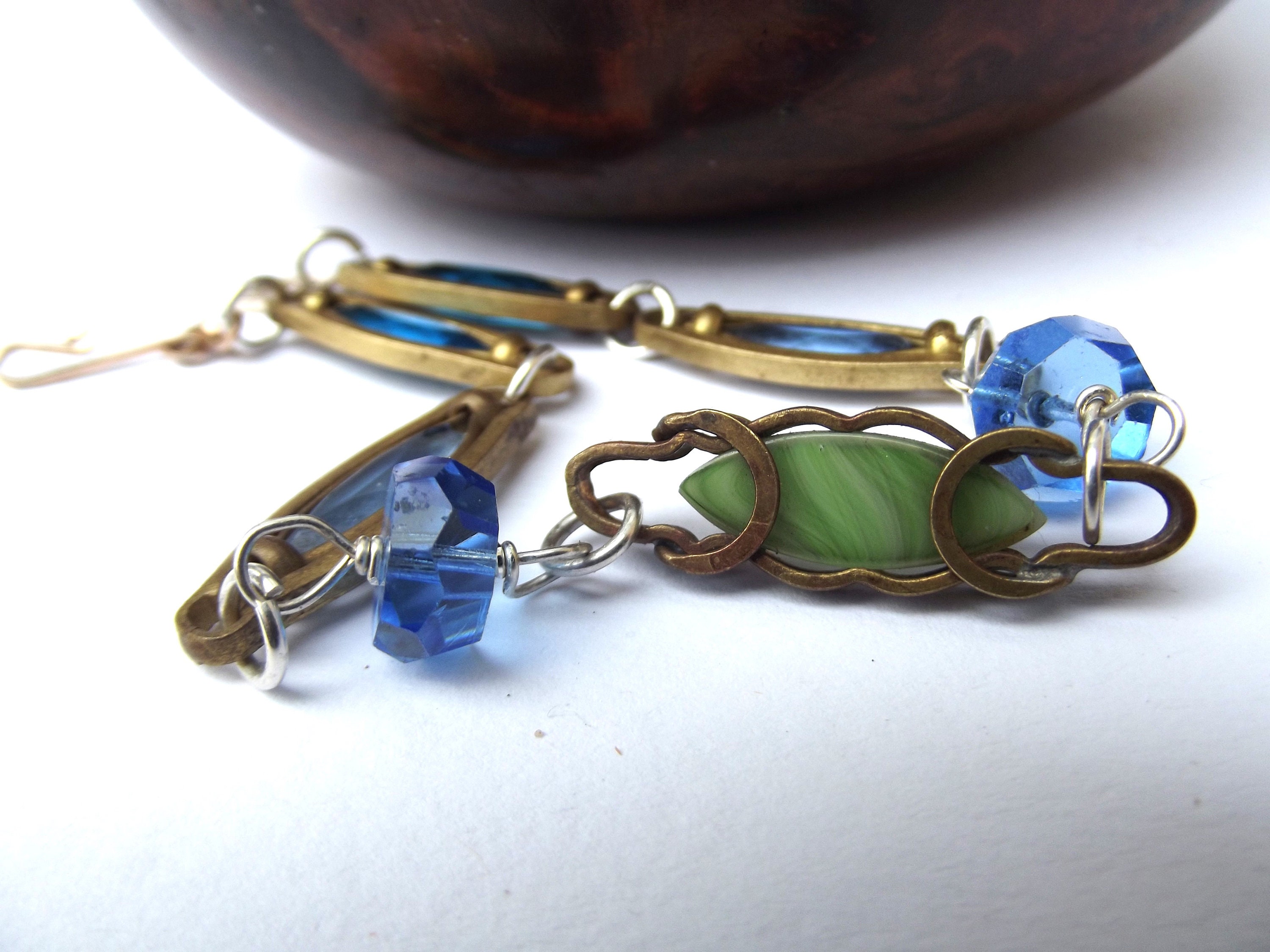 1920s Art Deco Blue Glass Watch Fob Bracelet, Blue Glass Art Deco ...