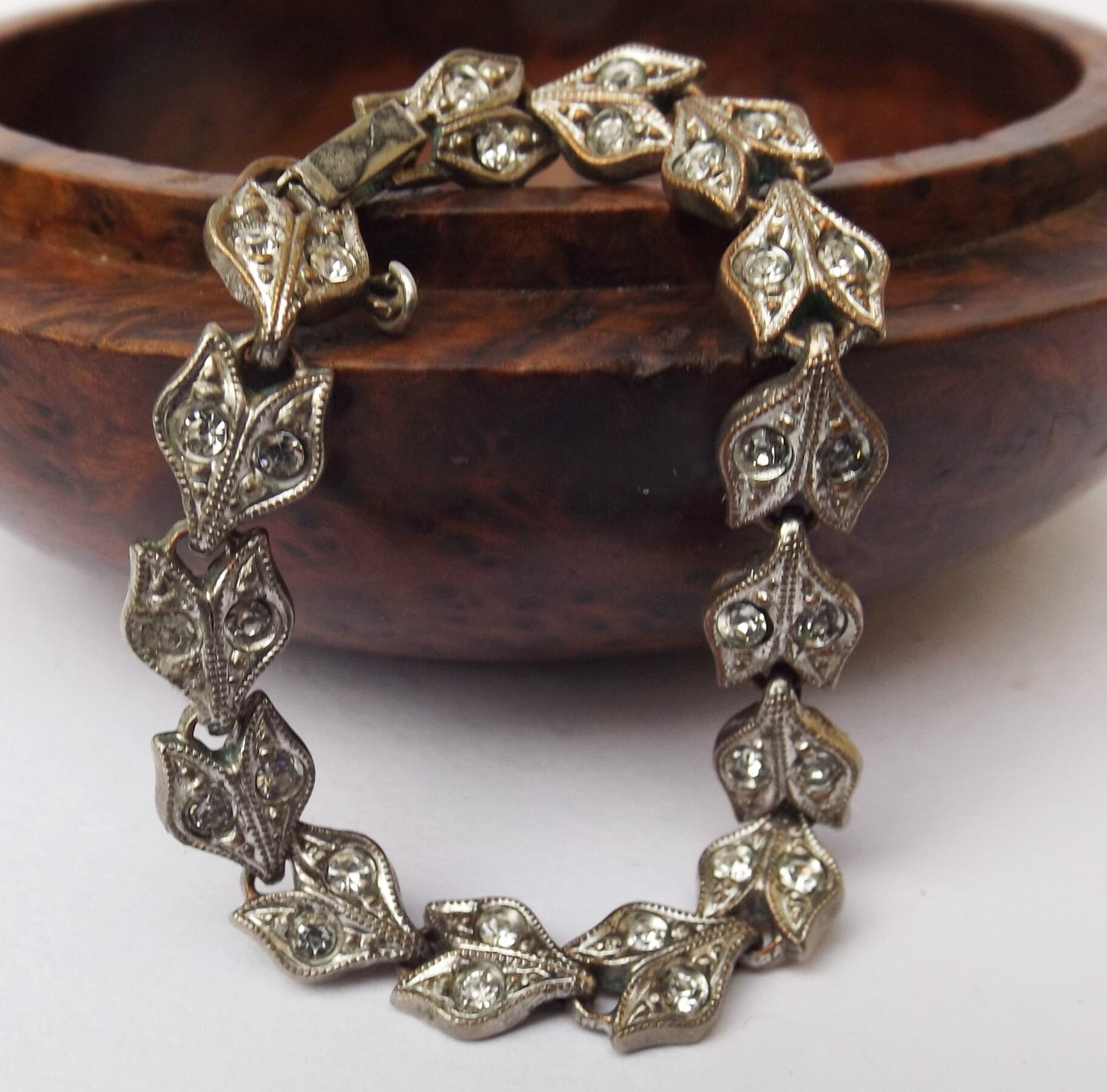 1920s Art Deco Paste Bracelet, Paste Rhinestone Bracelet, Floral Paste ...