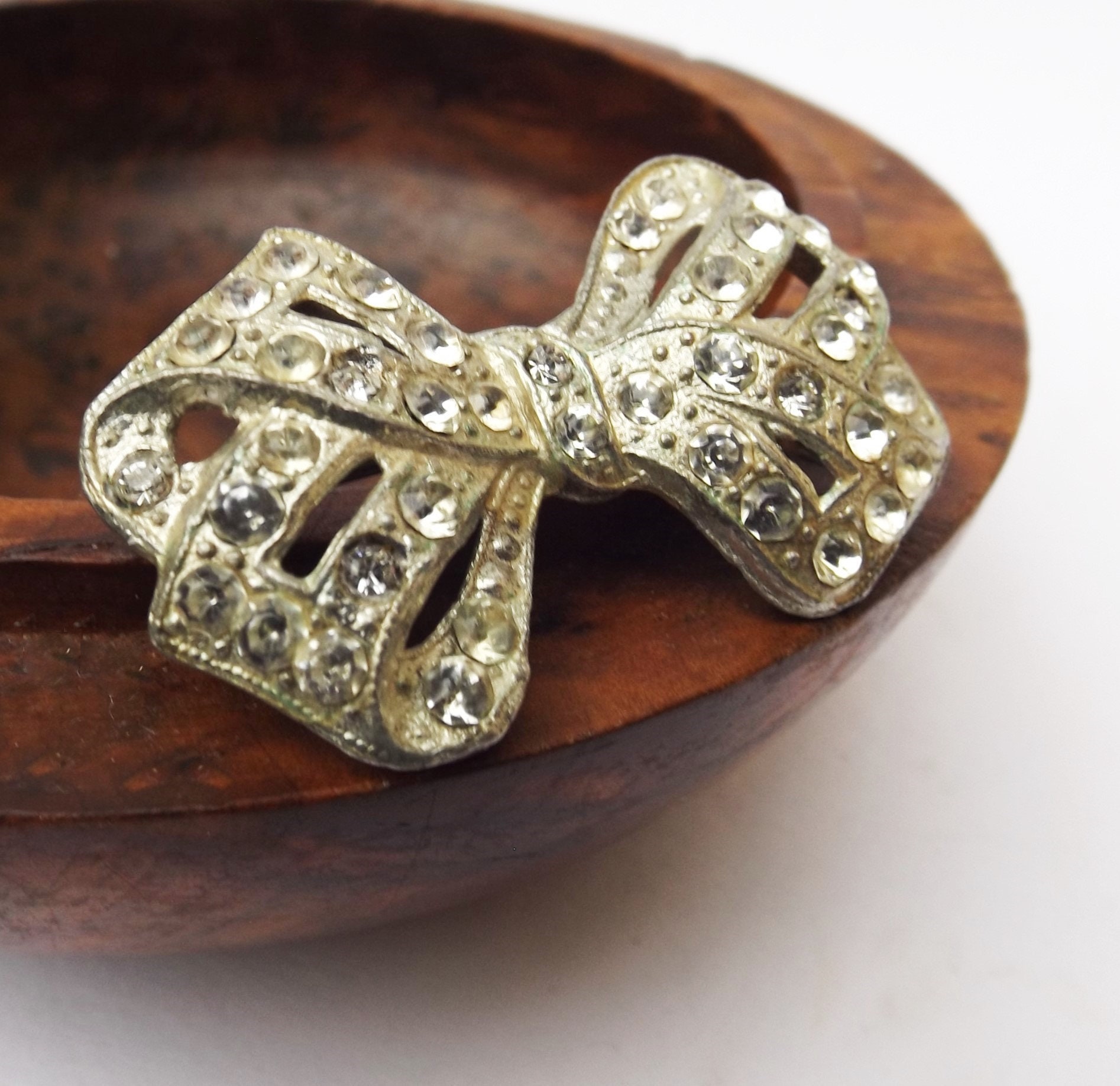 1920s Art Deco Heavy Silver Metal Rhinestone Bow Brooch Art - Etsy