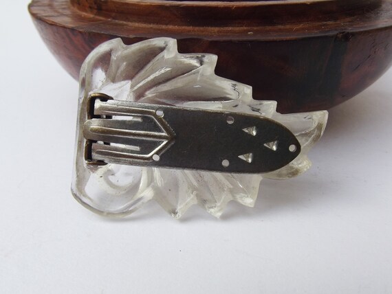 1920s Art Deco clear glass leaf dress clip, clear dre… - Gem