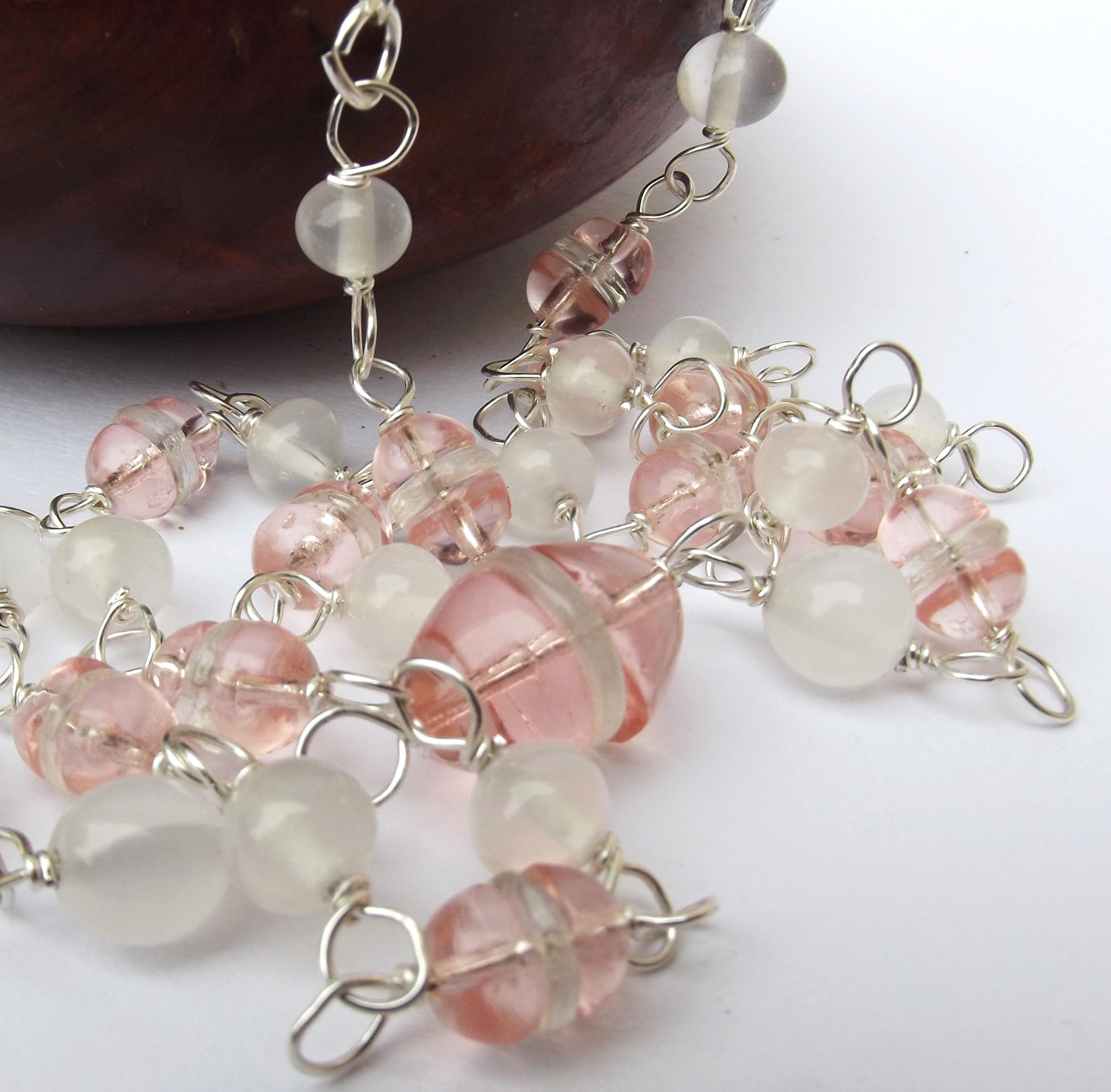 1920s Art Deco Pink Clear Crystal Necklace, Pink and Clear Glass ...