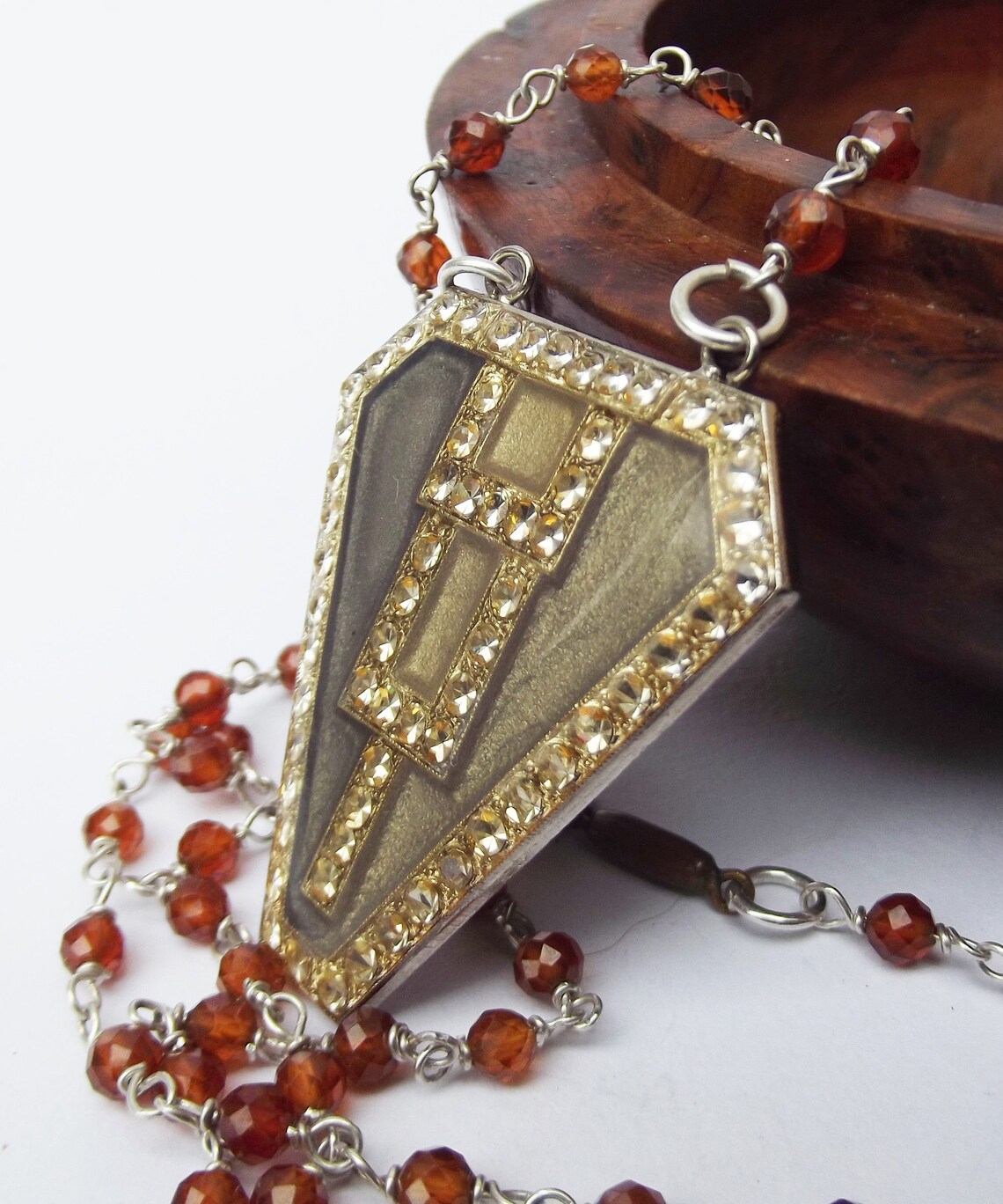 1930s Art Deco Bex Enamel Cream Silver Pendant With Spessartite ...