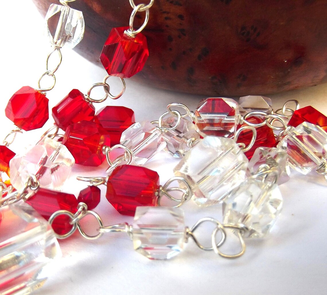 1930s Art Deco Red Clear Crystal Necklace, Crystal 1930s Necklace, Art ...