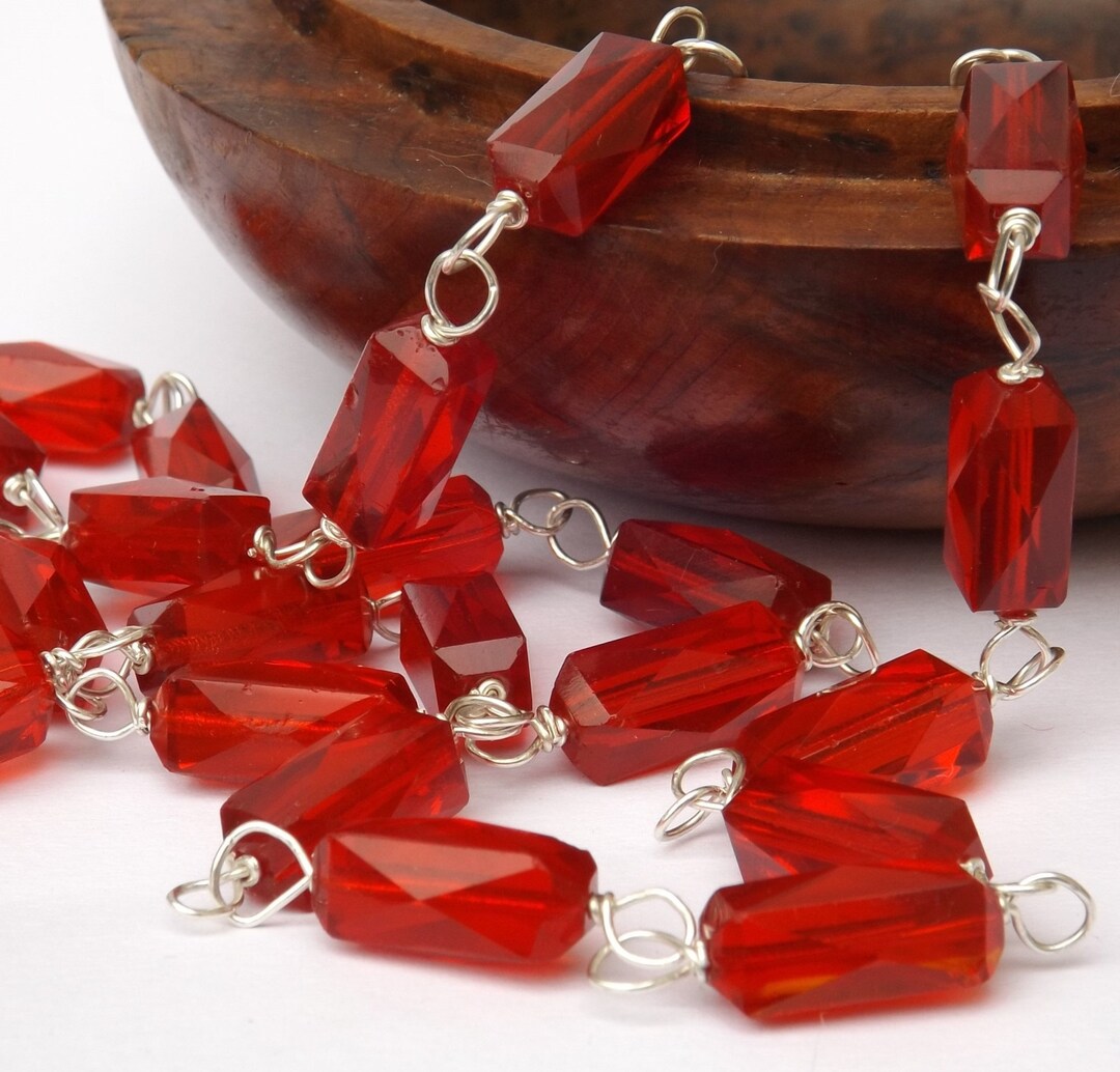 1920s Art Deco Red Crystal Necklace, Red Crystal Beaded Necklace ...