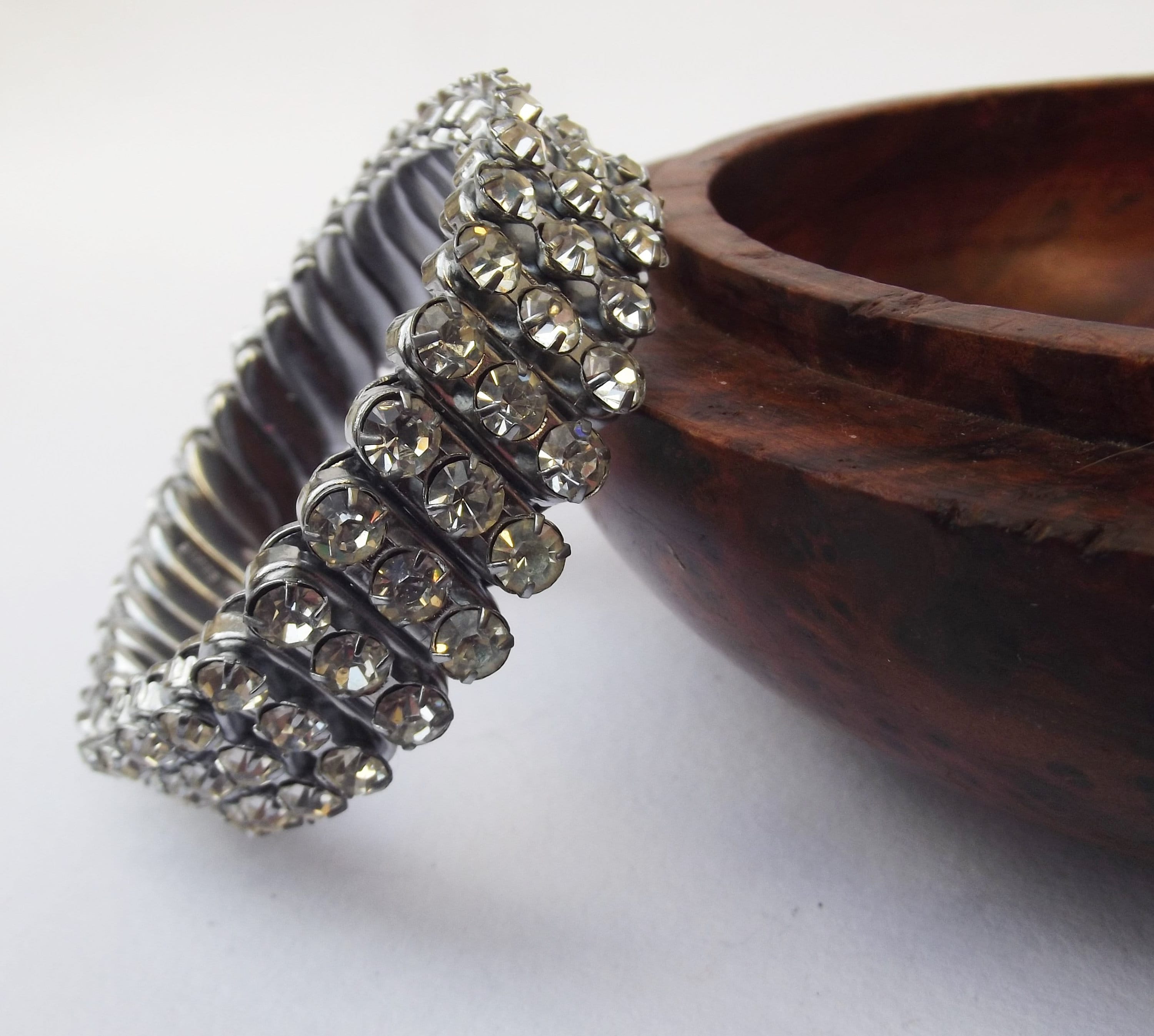 1930s Art Deco 'empire Made' Expandable Rhinestone Bangle, Rhinestone ...