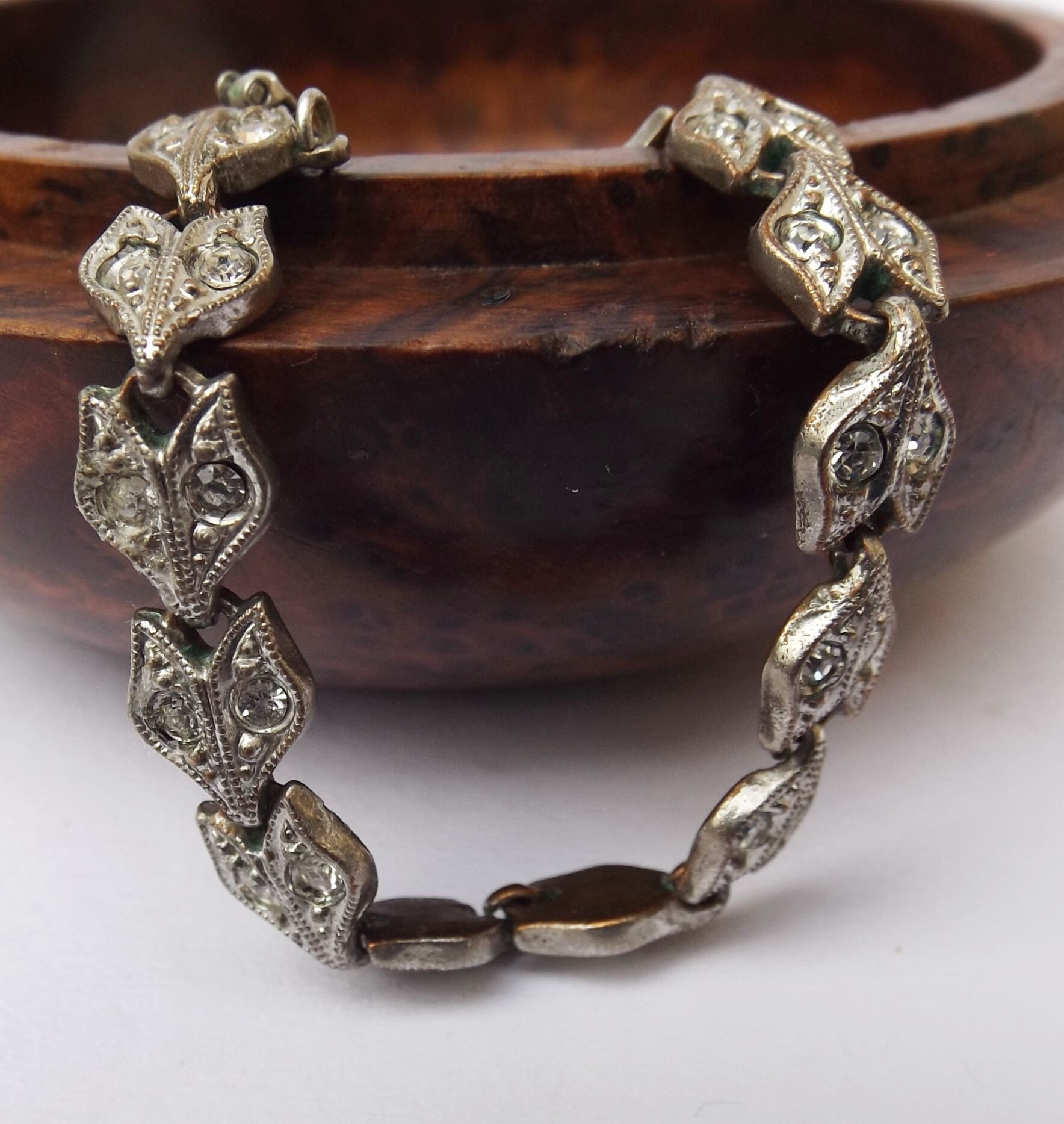 1920s Art Deco Paste Bracelet, Paste Rhinestone Bracelet, Floral Paste ...