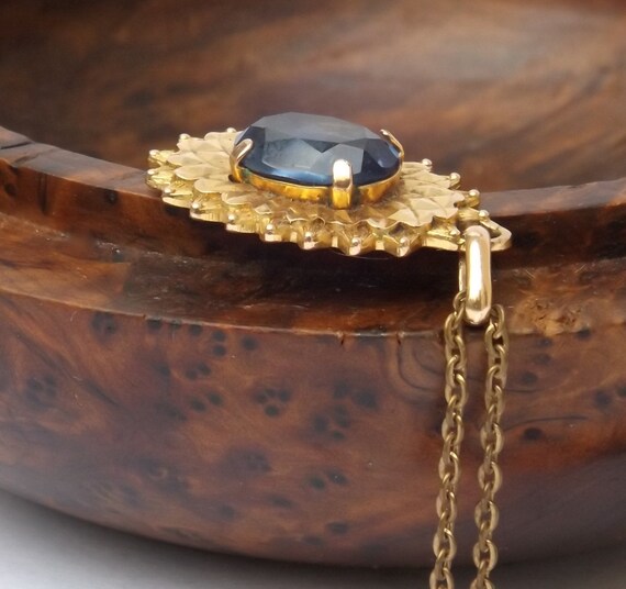 1940s blue crystal sunray pendant, vintage brass crys… - Gem
