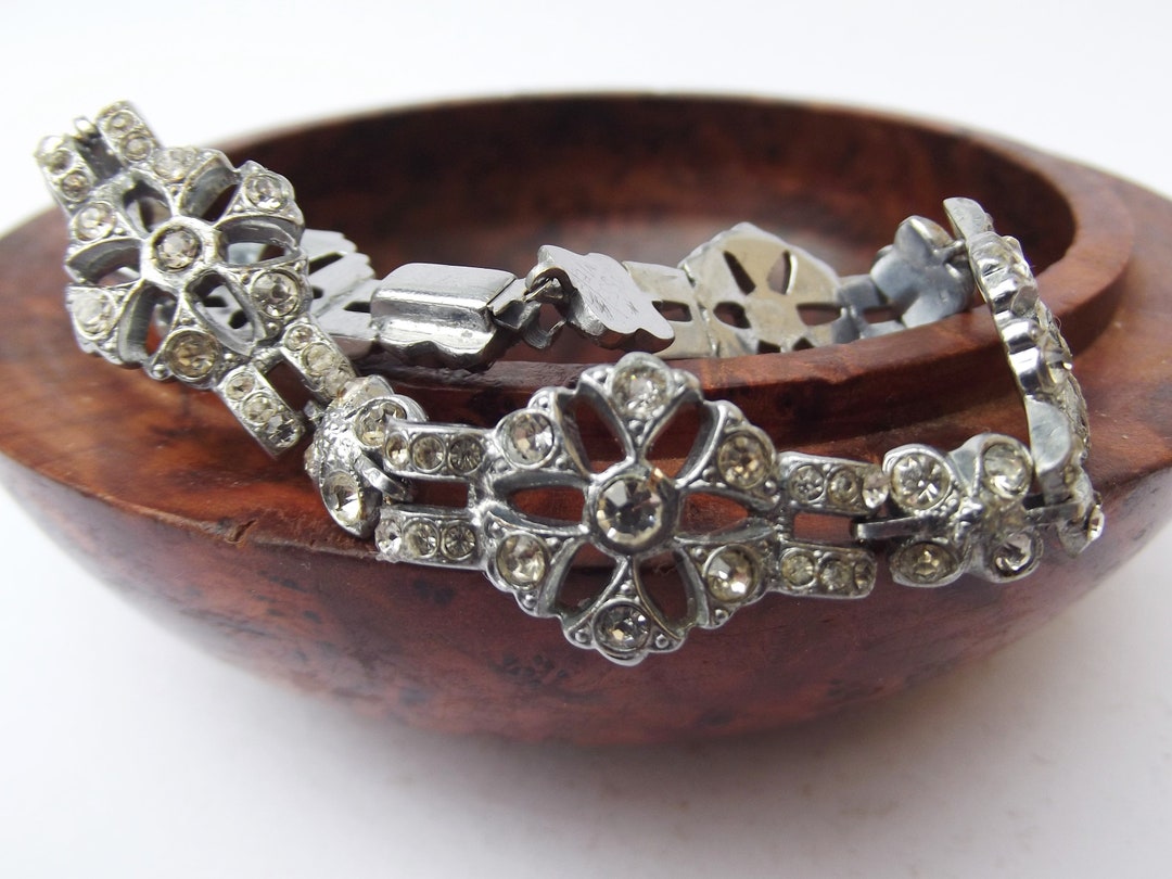 1930s Art Deco Paste Floral Bracelet Rhinestone Paste - Etsy UK