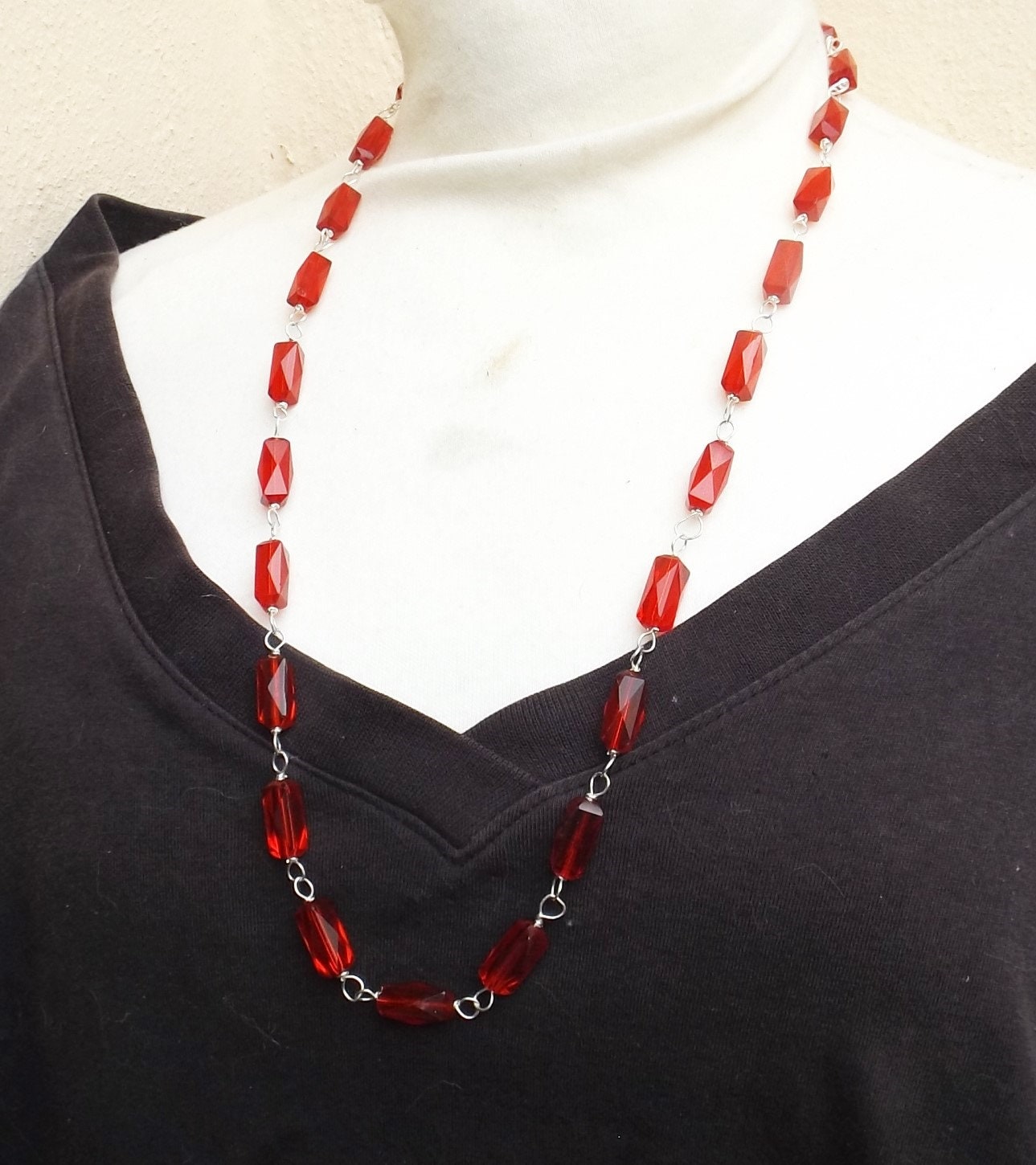 1920s Art Deco Red Crystal Necklace, Red Crystal Beaded Necklace ...