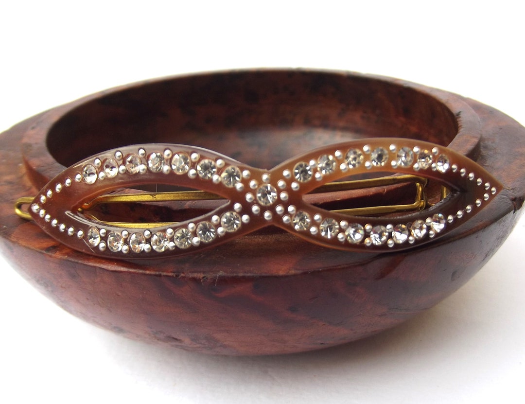 1930s Art Deco Infinity Celluloid Rhinestone Hair Barrette, Art Deco ...