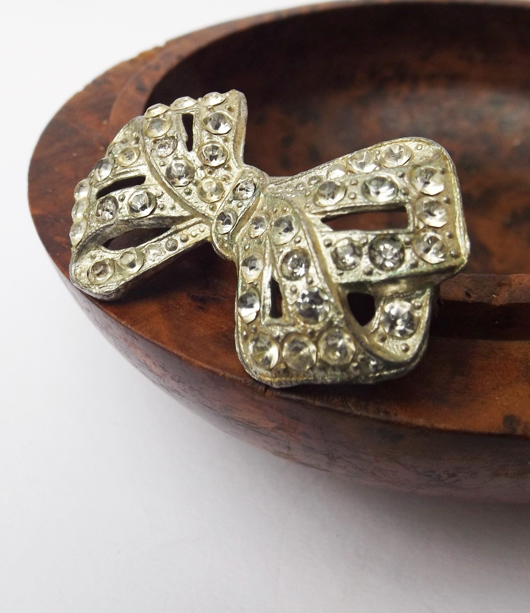 1920s Art Deco Heavy Silver Metal Rhinestone Bow Brooch Art - Etsy