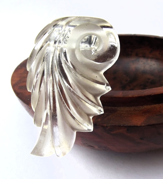 1920s Art Deco clear glass leaf dress clip, clear dre… - Gem