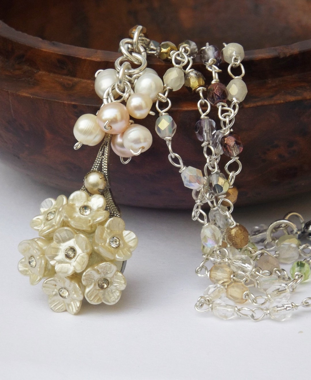 1930s Art Deco Pearlised Glass Flower Pendant With Necklace, Glass ...