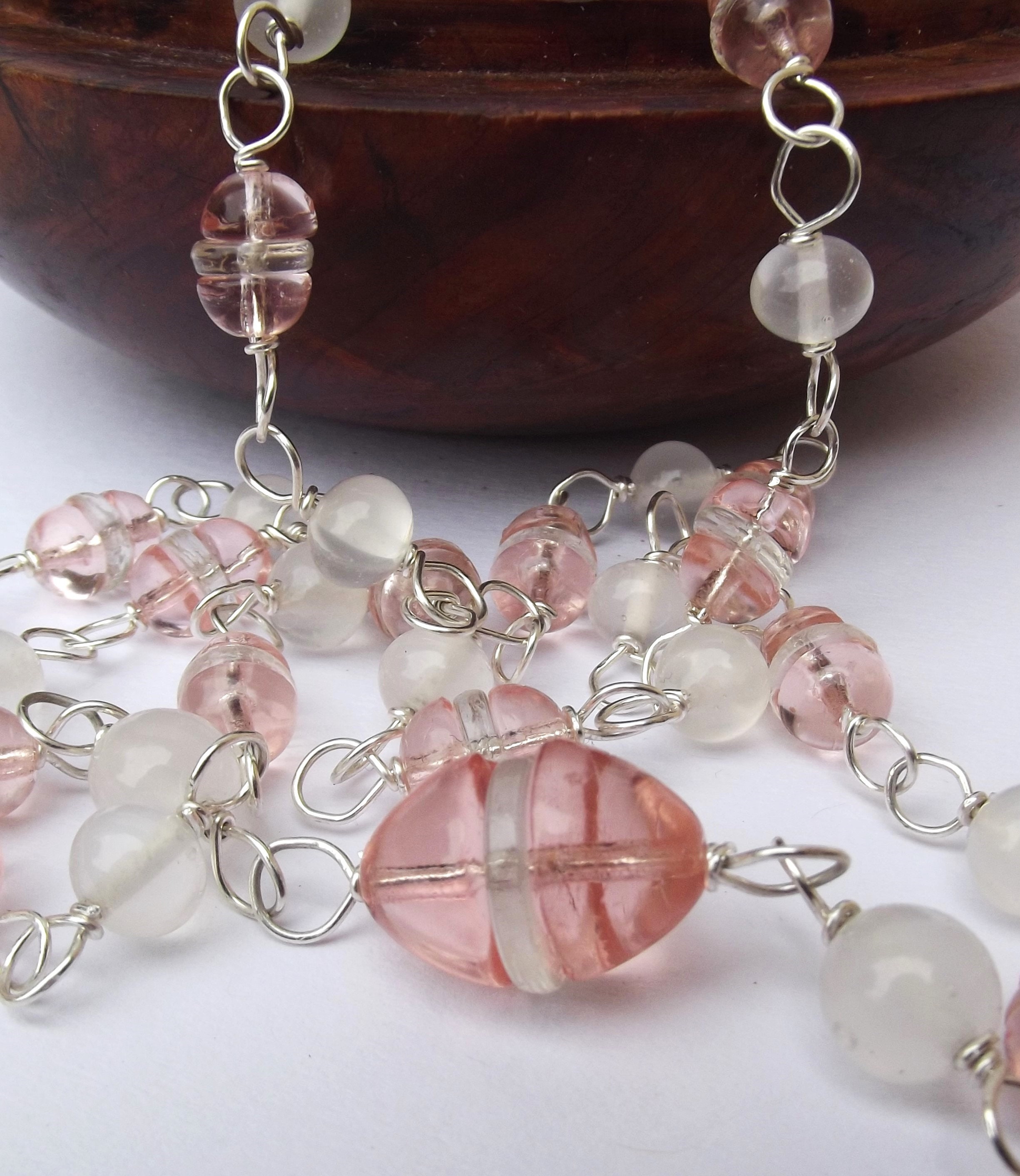 1920s Art Deco Pink Clear Crystal Necklace, Pink and Clear Glass ...