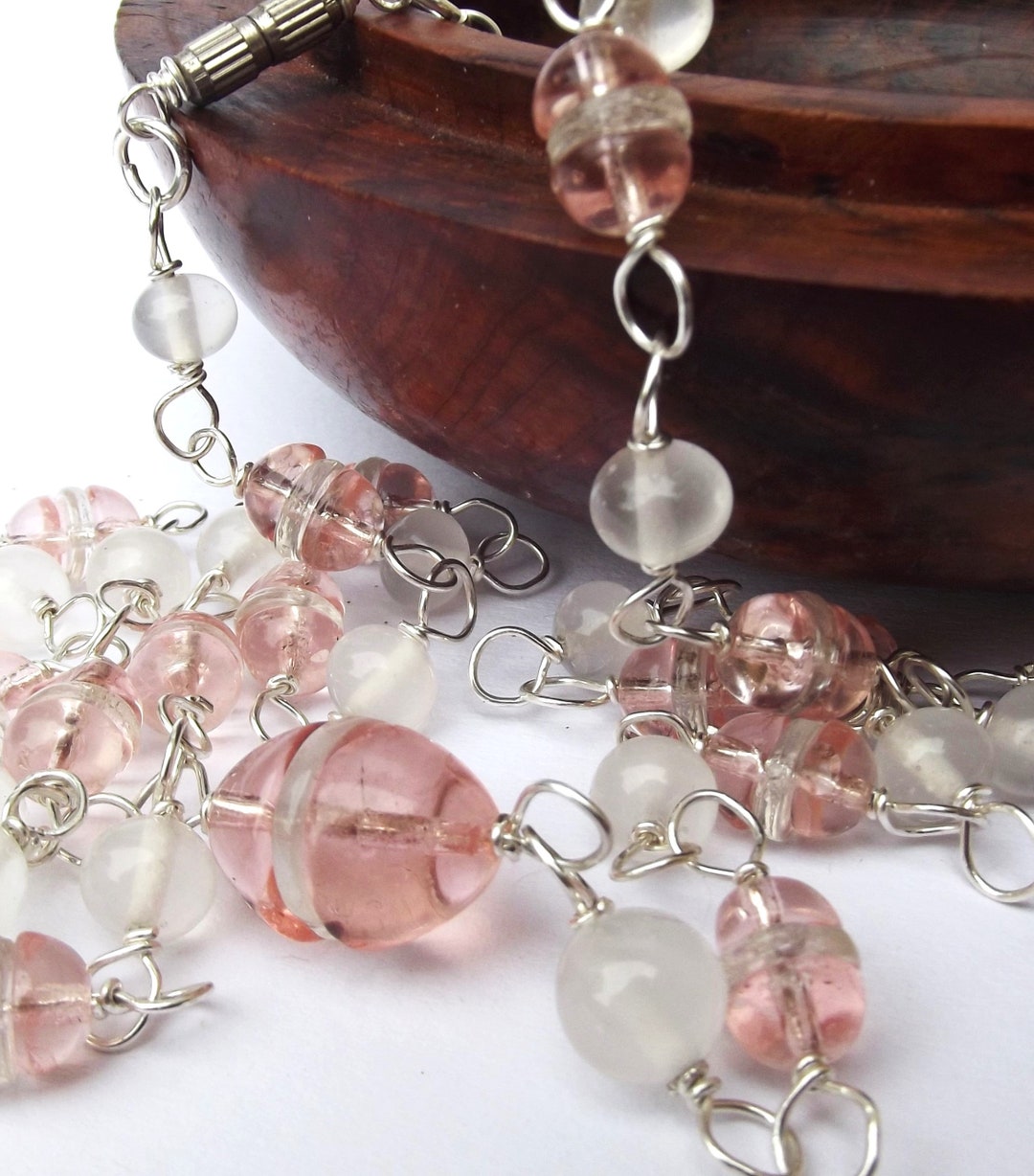 1920s Art Deco Pink Clear Crystal Necklace, Pink and Clear Glass ...