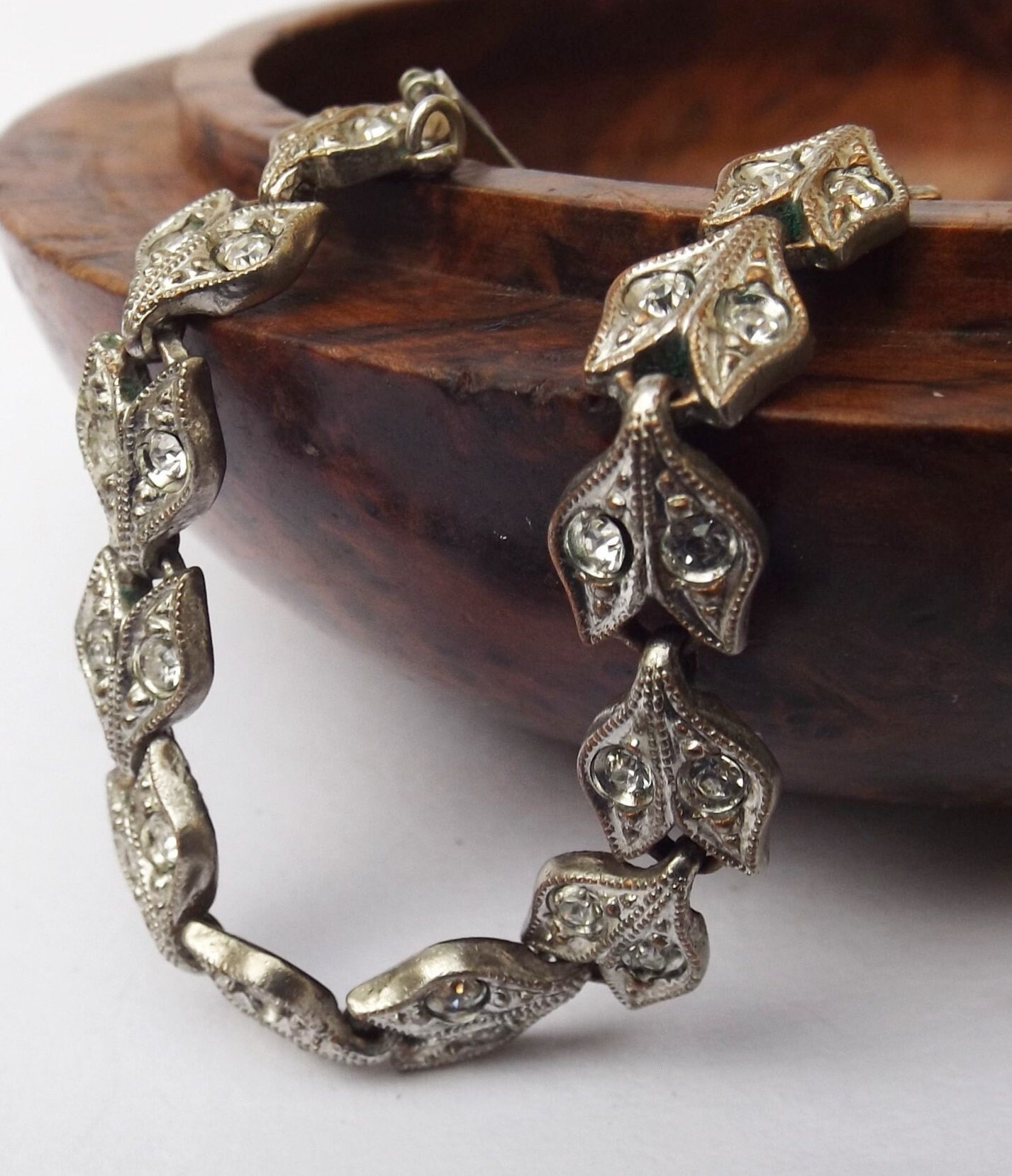 1920s Art Deco Paste Bracelet, Paste Rhinestone Bracelet, Floral Paste ...