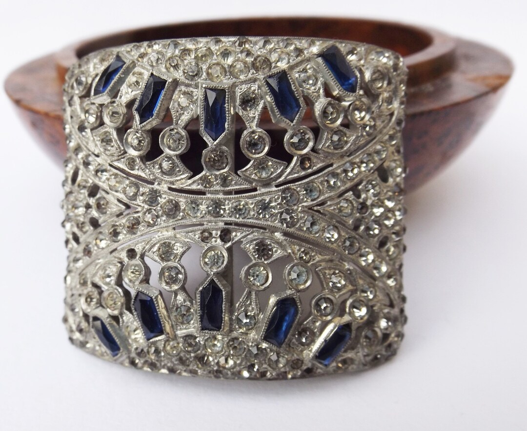 1920s Art Deco Large Bling Blue Rhinestone Slider Buckle, Art Deco ...