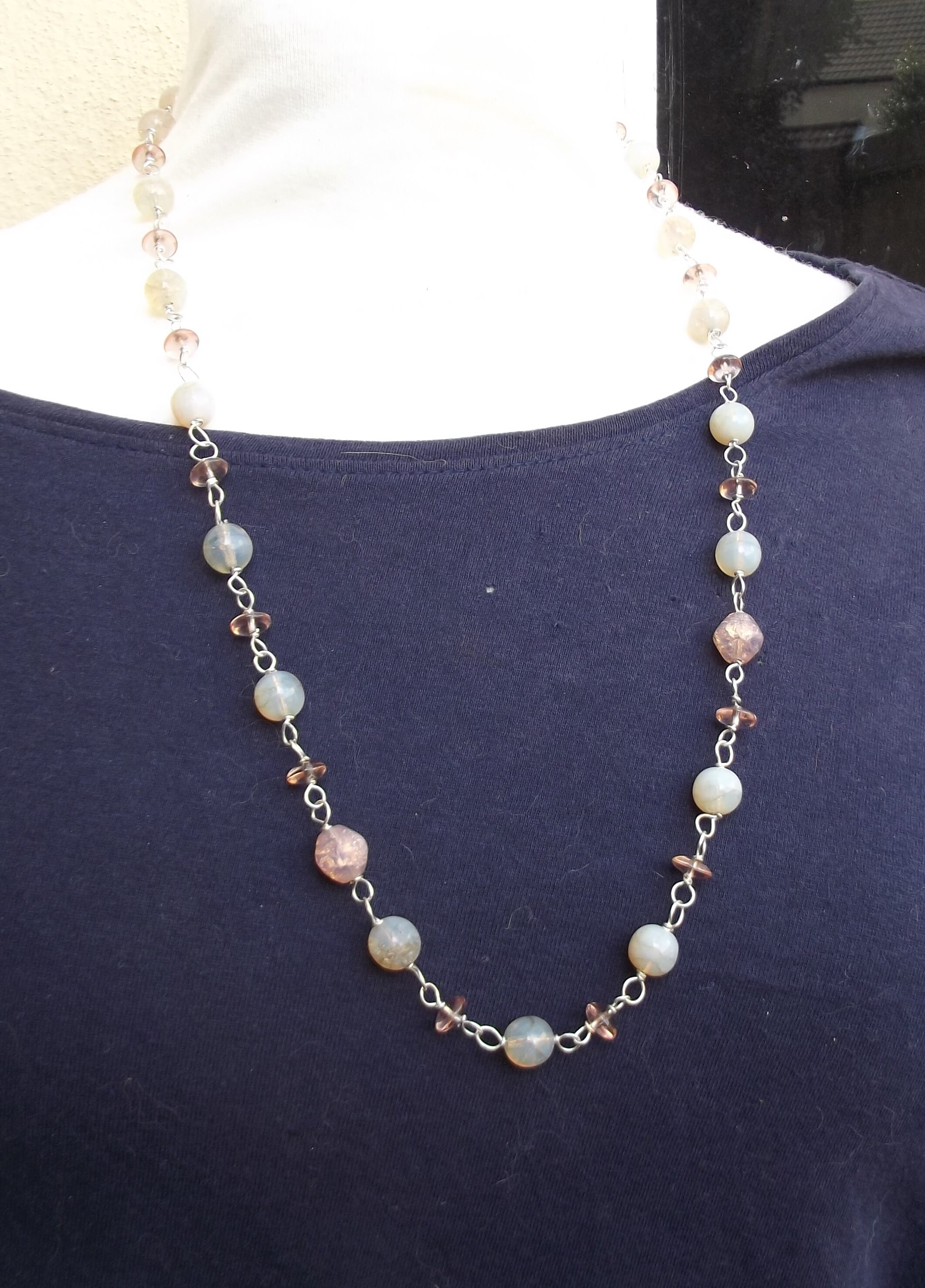 1930s Art Deco Pink Shimmer Glass Necklace, Glass Shimmer Necklace, Art ...