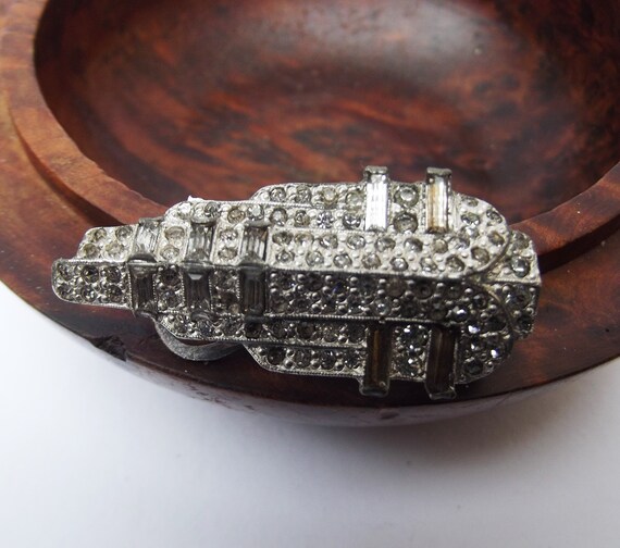 1920s Art deco geometric paste dress clip, rhinestone… - Gem