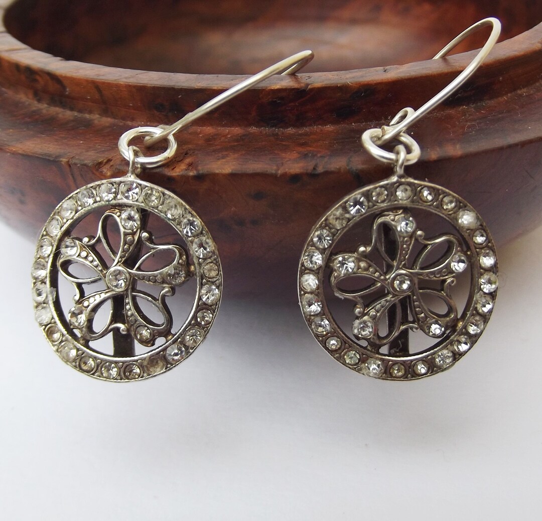 1930s Art Deco Buckle Rhinestone Earrings, Drop Dangle Buckle Earrings ...