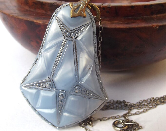 1920s Art Deco Pale Blue Glass Pendant, Blue Glass Pendant and Chain ...