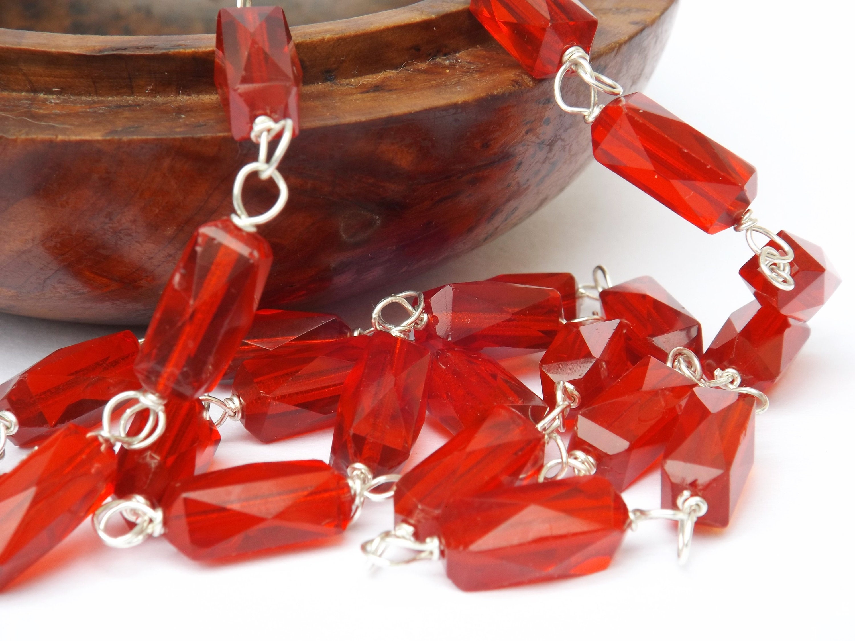 1920s Art Deco Red Crystal Necklace, Red Crystal Beaded Necklace ...